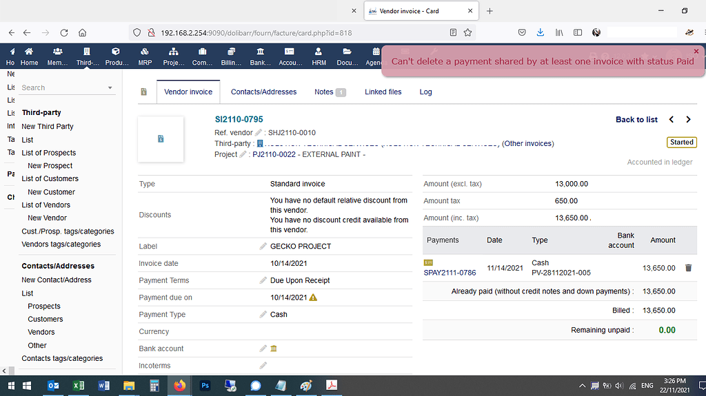 Payment compound invoice- deletion - Talk between Dolibarrians - Dolibarr international forum