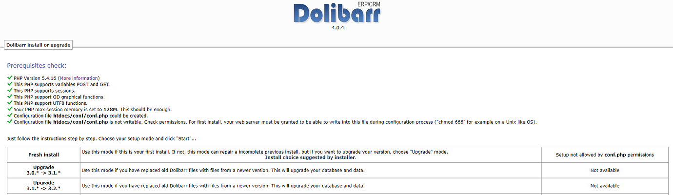 Setup not allowed by conf.php permissions - Installing my Dolibarr - Dolibarr international forum