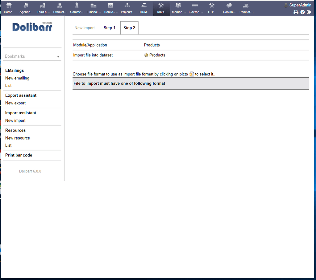 No import formats displaying. - Using my Dolibarr - Dolibarr international forum