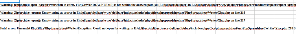 After download an excel template on module export can't open -error open_basedir - how can i ...