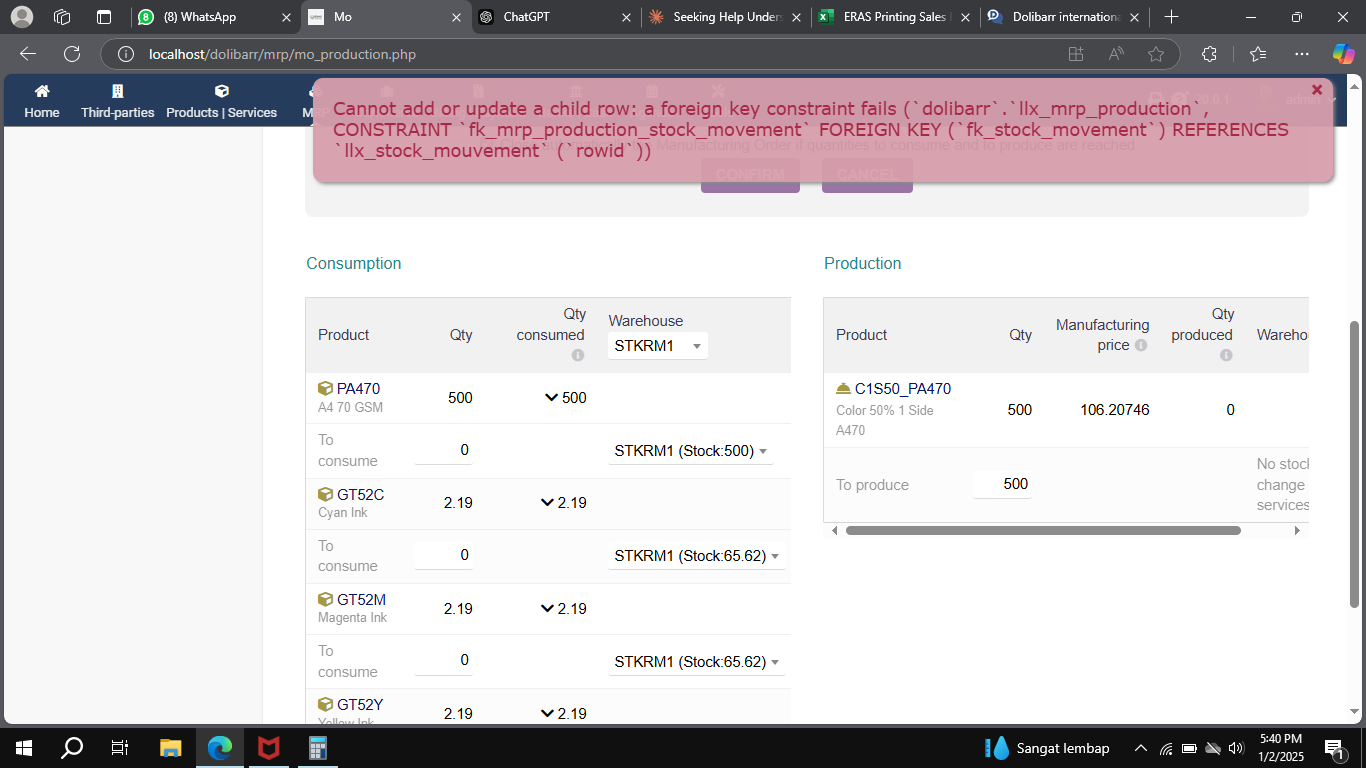 BOM and MO - Error in production phase - Using my Dolibarr - Dolibarr international forum