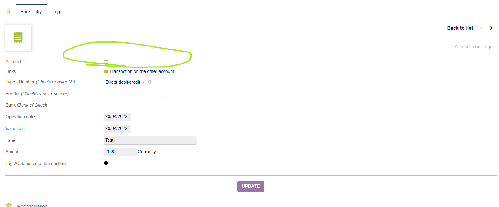 Issue to change Bank Entry - Financial modules - Dolibarr international forum