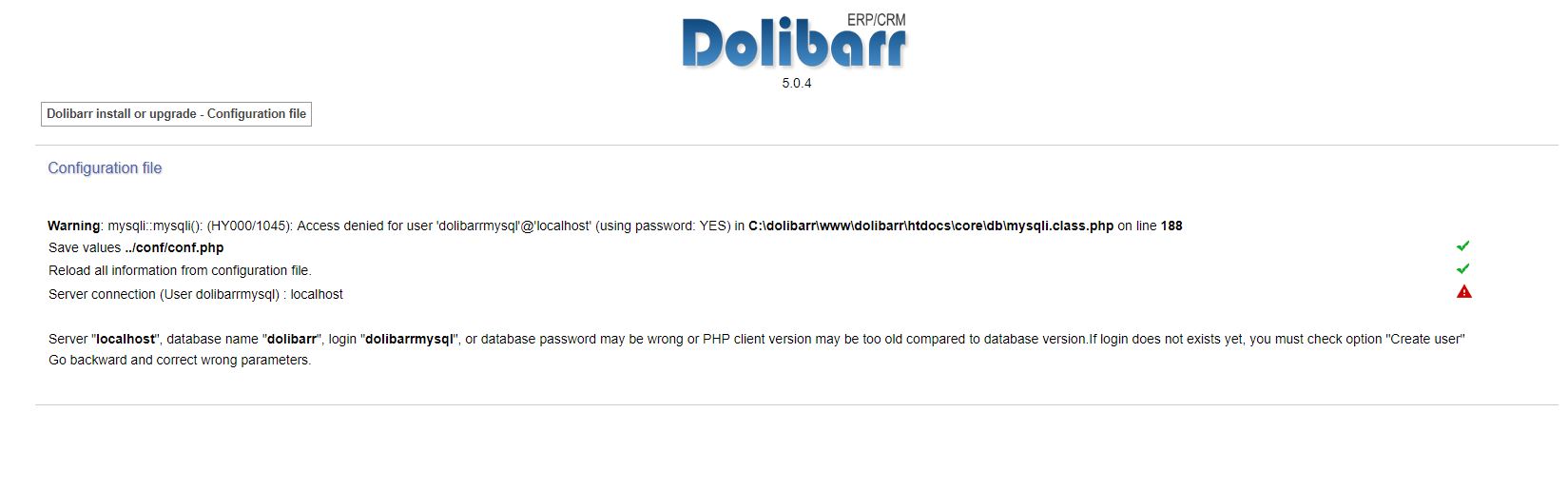 Problem with installation - Installing my Dolibarr - Dolibarr international forum